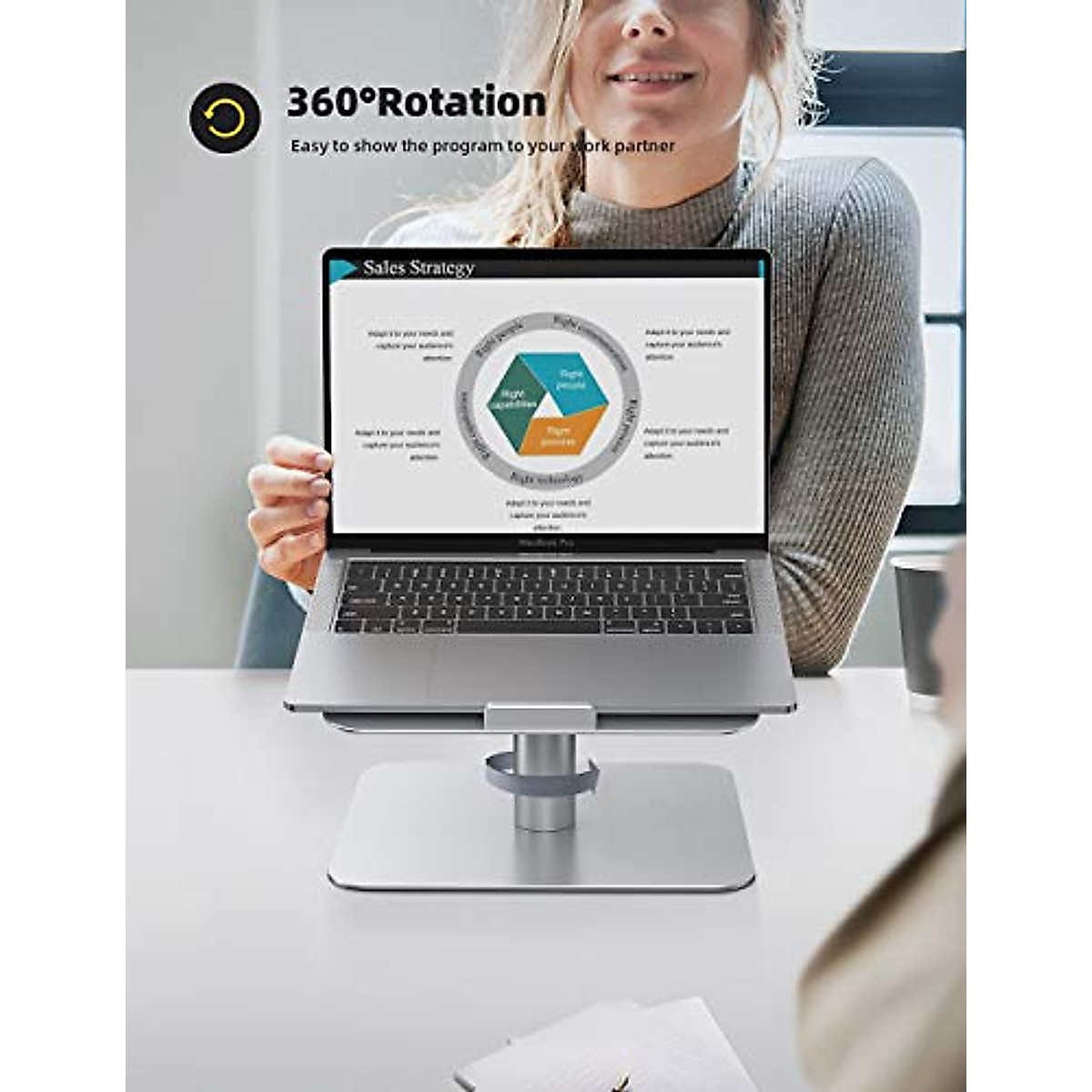 Lamicall Swivel Laptop Stand, Laptop Riser - [360-Rotating] Ergonomic Aluminum Computer Desk Holder Compatible with MacBook, Air, Pro, Dell XPS, HP and More 10" - 17.3" Notebook - Sliver