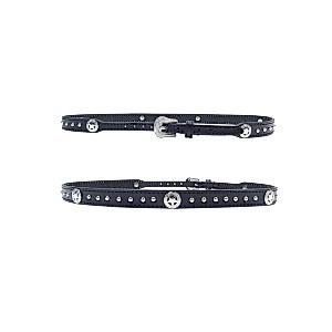 Western Hat Band for Cowboy Hats by Silver Canyon, Black Leather with Silver Star Concho and Studs