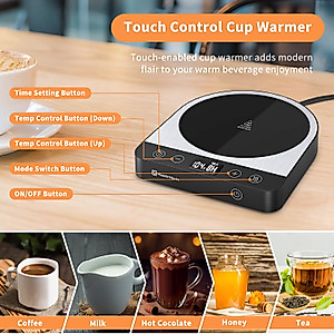 Coffee Mug Warmer for Desk, Maestri House Electric Mug Warmer with 5 Temperature Settings, 6-Level Timer, 4 Modes for Coffee, Candle, Milk and Tea, Portable Beverage Warmer for Home and Office