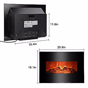 Winado 26'' Wall Mounted Electric Fireplace, Heat Adjustable, Panel Button Control, Overheating Safety Protection, Fireplace Heater for Indoor Use, Black