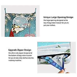 Winter Gnome Tomte Christmas Hanging Laundry Hamper Bag Winter New Year Xmas Heart Dirty Clothes Bag Large Storage Folding Basket Hanging Zippered Laundry Basket for Bathroom College, Closet, Behind