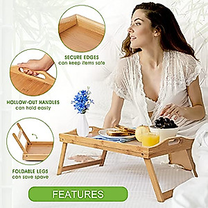 Artmeer Bed Tray Table with Folding Legs Wooden Serving Breakfast in Bed or Platter Tray,TV Table Laptop Computer Tray Snack Tray Large Size