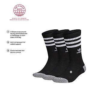 adidas Originals Roller Crew Socks (3-pair), Black/White, Large