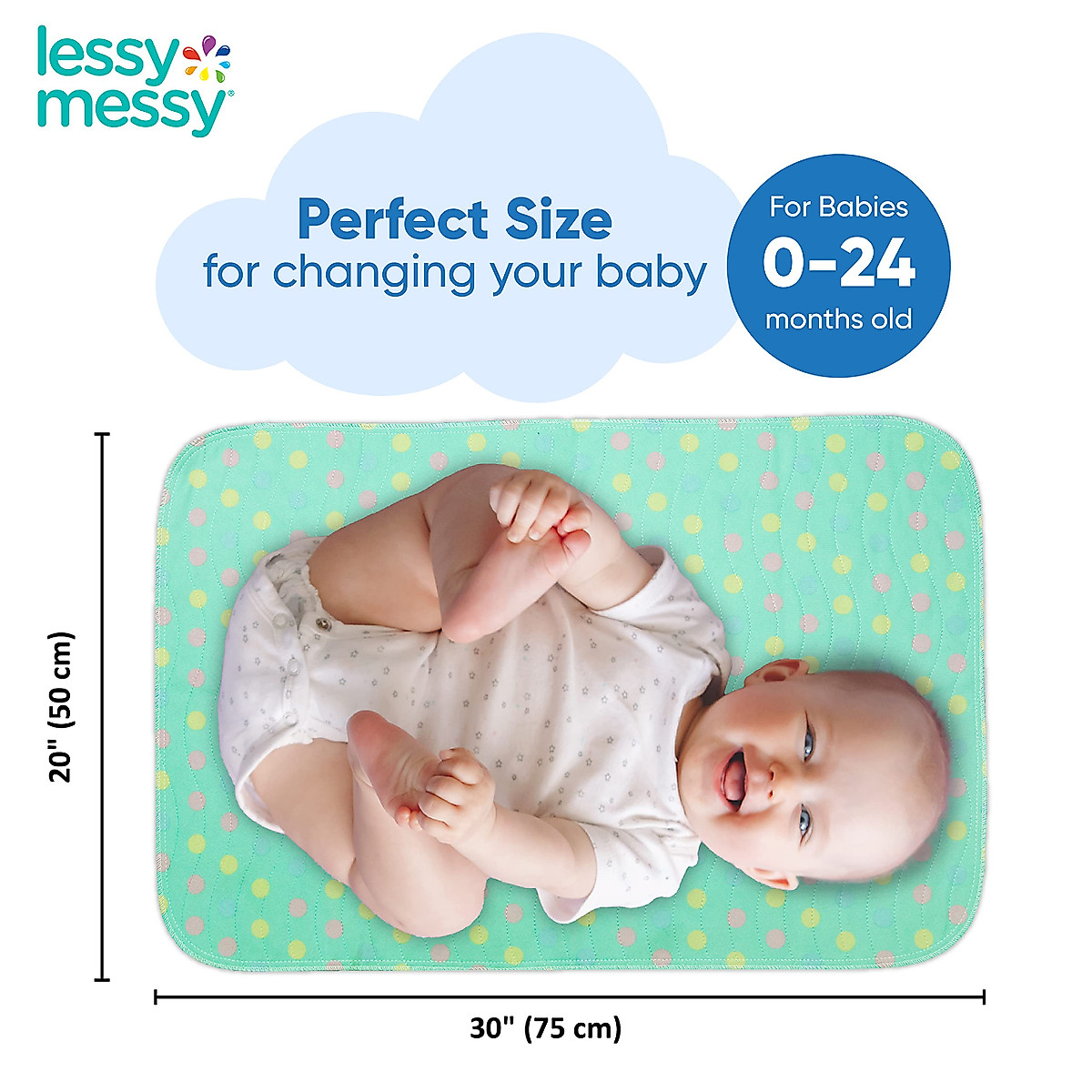 Portable Baby Changing Mat - Extra Large Waterproof Diaper Changing Pad | Machine Washable & Dryer Safe | Wipeable Surface for Easy Cleaning | Stylish Polka Dot Design