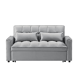 Convertible Loveseat Futon Sofa Couch with Pull-Out Sleeper,Recliner Lounge Sofá Bed Chair,Love Seat Sofabed w/Adjustable Reclining Backrests,USB Ports&Cup Holders for Living Room,Full Size