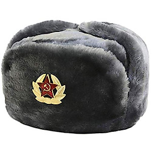 SIBERHAT Hat Russian Soviet Army Air force Fur Military Ushanka GR, Gray, Grey, Size L [metric-60, USA - 7 1/2 (23.5" around]