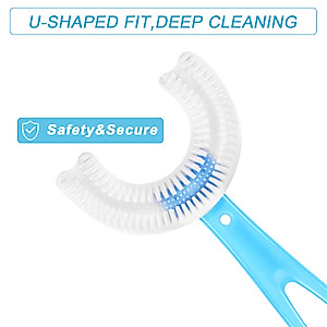 Nuenen 8 Pieces Kids U Shaped Toothbrush Manual Training Tooth Brush with Soft Silicone Brush Head Whitening Massage Toothbrush Whole Mouth Toothbrush 360 Oral Teeth Cleaning (Long Handle)