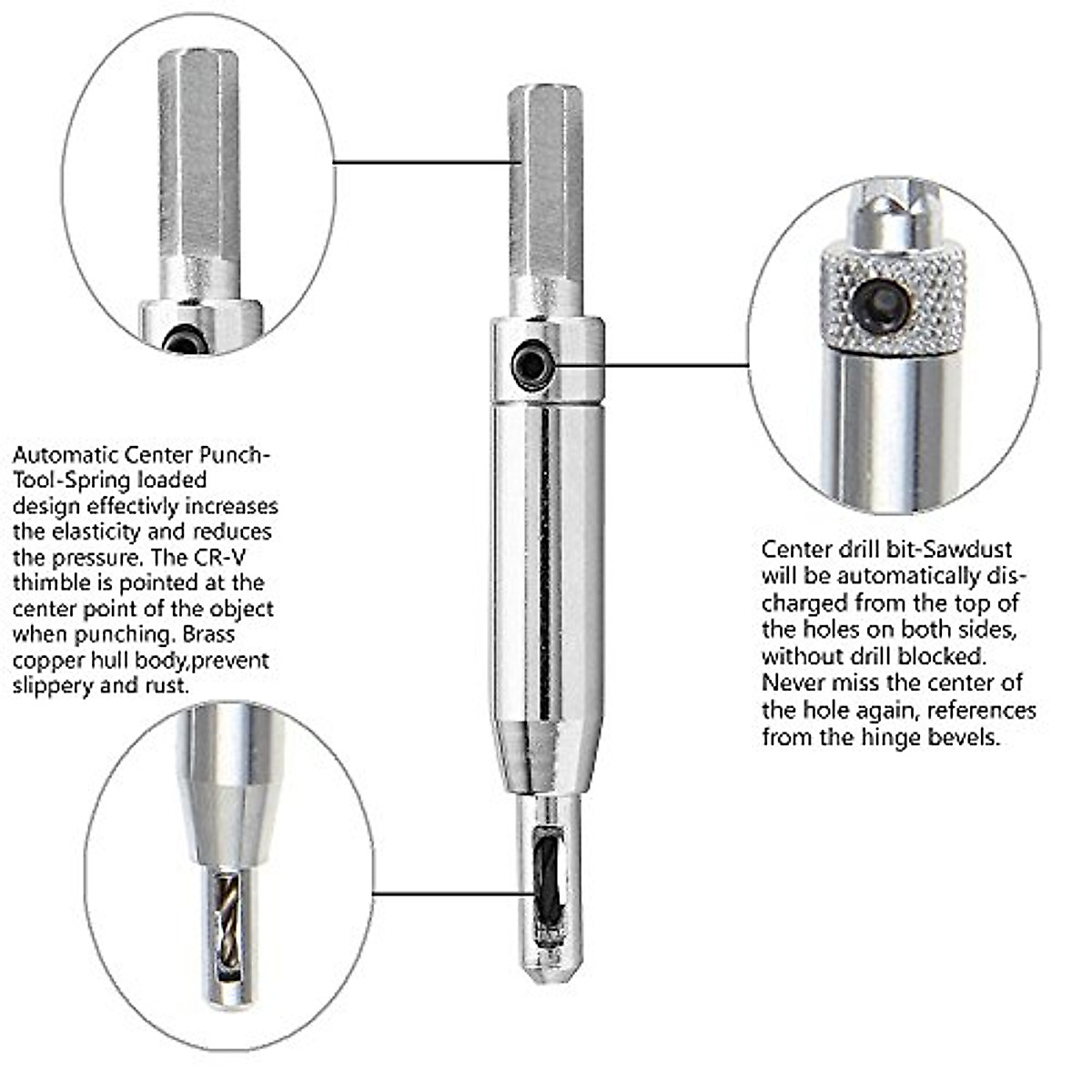 HIFROM Door Drill Bit Set with Automatic Center Punch,Doors Self Centering Hinge Tapper Core Drill Bit Set,Hole Puncher Woodworking Tools 5/64" 7/64" 9/64" 11/64" 13/64" 5mm 1/4"