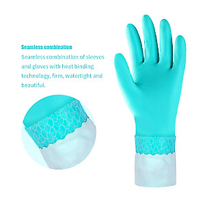 Elgood Reusable Long Dishwashing Cleaning Gloves with Latex Free, Long Cuff,Cotton Lining,Kitchen Gloves 2 Pairs,Purple+Blue Large