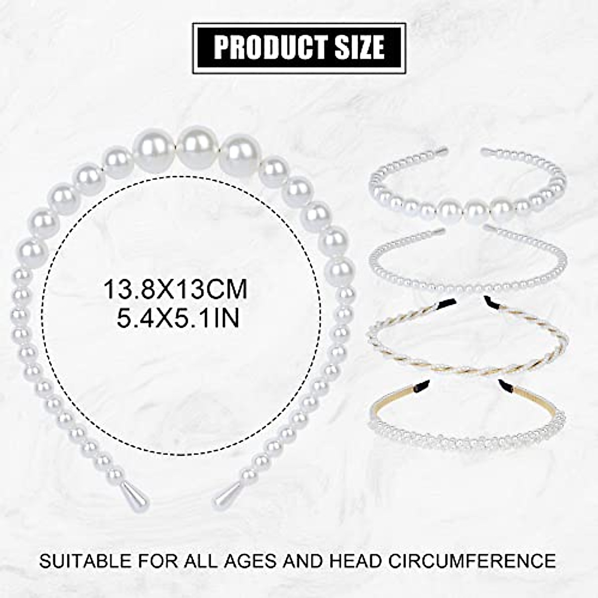 BEAYFILY 4 Pack Pearls Fashion Headbands,White Artificial Pearl Rhinestones Hairbands,Bridal Hair Hoop Party Wedding Hair Accessories for Women Girls