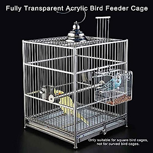 Bird Feeder No Mess Seed Catcher Tray Cage, Transparent Bird Feeder Cage with Stainless Steel Hooks for Small Bird Canary Parakeet Budgerigar Parrots Crested Myna Cockatiel Lovebird