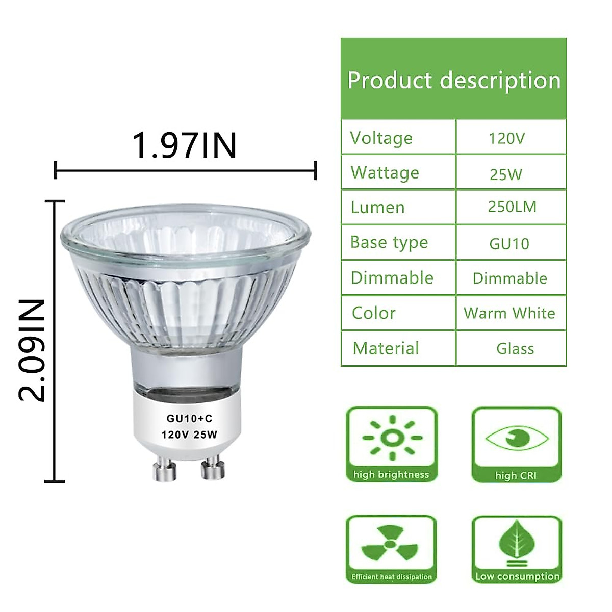 AHEVO Halogen 25W 120V NP5 Candle Warmer Bulb, GU10 Halogen 120V 25W MR16 Glass Cover Bulb, Replacement for Wax Burner, Tart Burner, Fragrance Melt, MR16 JDR Dimmable, 2700K Warm White (Pack of 4)