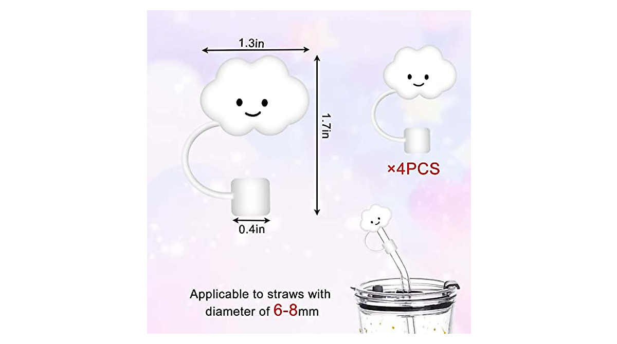 Vodolo 4Pcs Cloud Straw Covers - Reusable Silicone Straw Tips
