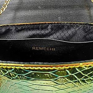 Remeehi Hologram Snake Skin Leather Shoulder Bag Crossbody Bag with Chain (Hologram Green)
