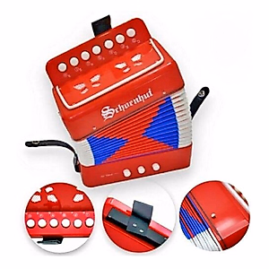 Schoenhut Red Accordion - 7 Treble Keys and 3 Air Valves Keyboard Accordion with Accordion - Easy to Play and Learn Kids' Musical Instruments - Accordion for Beginners