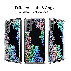 Coolwee Clear Glitter for Galaxy S22, 6.1 inch, Thin Flower Slim Cute Crystal Lace Bling Shiny for Women Girls Floral Plastic Hard Back Soft TPU Bumper Protective Cover for Samsung S22 Mandala Henna