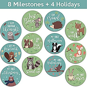 Baby Monthly Stickers | Woodland Creatures Baby Milestone Stickers | Newborn Boy or Girl Animal Stickers | Month Stickers for Baby Boy | Gender Neutral | Unisex Monthly Milestone Stickers (Set of 24)