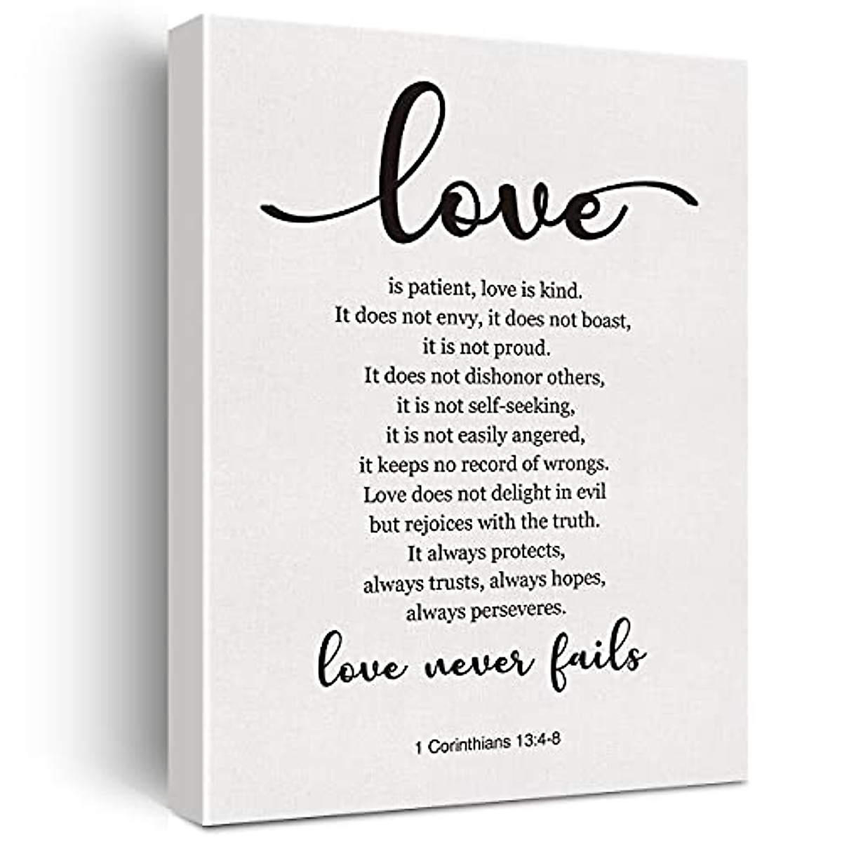 Bible Verse Art Wall Decor 1 Corinthians 13:4-8 Love Never Fails Scripture Canvas Painting Print for Home Living Room Decor Framed Artwork Christian Wedding Gifts(12x15 Inch)