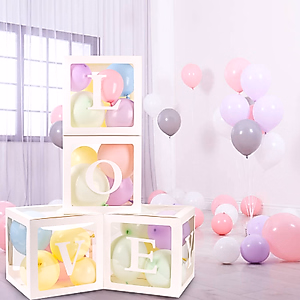 JOYYPOP Baby Boxes with 42pcs Letters(A-Z+Baby) for Baby Shower, Transparent Balloon Boxes Blocks for Gender Reveal, Bridal Shower, Birthday Party Decorations (White)