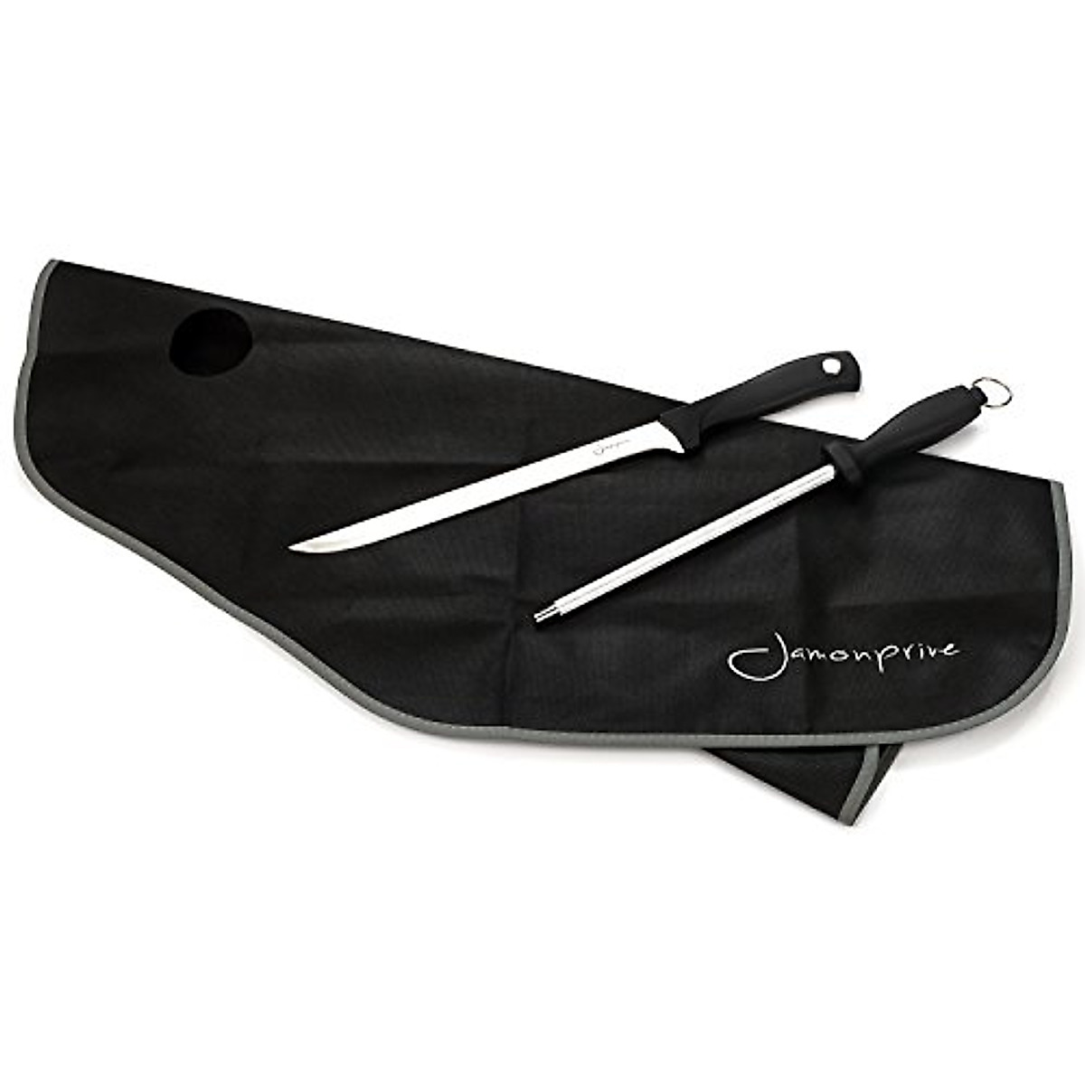 Ham Carving Knife with Honing Steel and Ham Cover - Professional Set for Slicing Serrano, Ibérico Ham & Italian Prosciutto