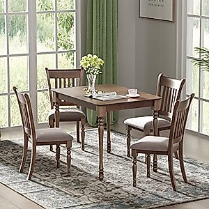 Giantex 5-Piece Dining Table Set, Solid Rubber Wood Farmhouse Kitchen Table Set w/Extendable Rectangular Table & 4 Upholstered Chairs, Kitchen Table and Chairs Set Dinette Set for 4-6 Persons
