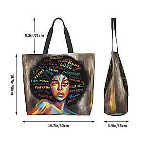 LMSM Woman Beach Tote Bag African American Cute Black Girl Pink Large Casual Shoulder Handbag Travel Bag For Work Travel Business Shopping