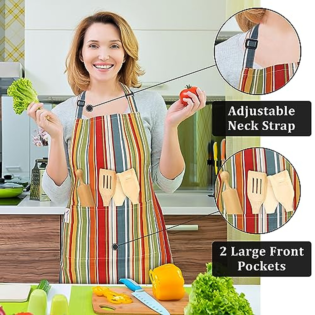 RUVANTI 100% Cotton Cute Aprons for Women with Pockets Adjustable upto XXL, Cooking, Kitchen, Server, Chef Apron