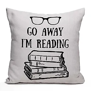 Decorative Throw Pillow Cover Book Lover Reading Books Club Librarian Black Glasses Go Away I'm Reading Cotton Linen Throw Pillow Case Cushion Cover Home Décor Sofa Decorative Pillow 16 X 16 Inch