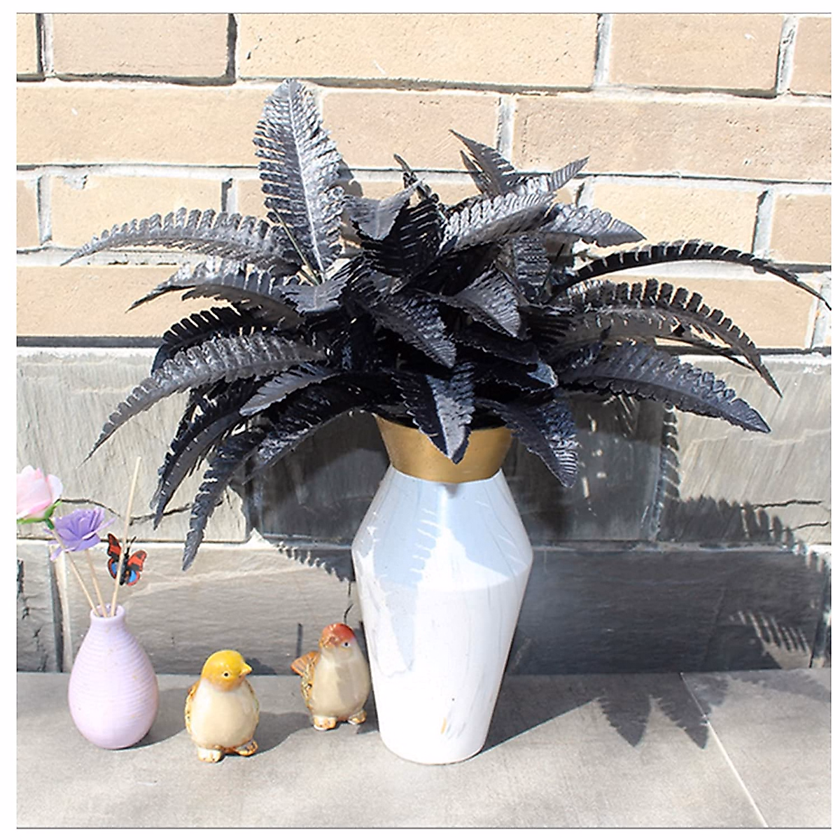 3 Pieces of Artificial Boston Fern Leaf Plants, Fake Shrub Flowers Indoor and Outdoor Home Garden Balcony Decoration, DIY Decorative Flower Pot Filling, Indoor Decoration (14 inches，Black)