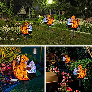 Garden Stake Solar Light Outdoor Decorative Cute Squirrel Solar Powered Figurine Light Waterproof Statue with Solar Led Light for Outside Decor Yard Lawn Garden Ornaments Gifts for Mom Women