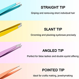 Tweezers Set ，Stainless Steel Plucking Precision Tweezers Set for Ingrown Hair Remove and Lash Extension, Plucking Tweezers with Leather Case for Ladies Gifts (6-Piece)