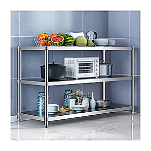 GOCHUSX Stainless Steel Shelf, Kitchen Storage Rack, 3-Tier Shelving Units and Storage, Standing Shelving Work Table for Kitchen Garage Office ( Color : Silver , Size : 110X50X80CM )