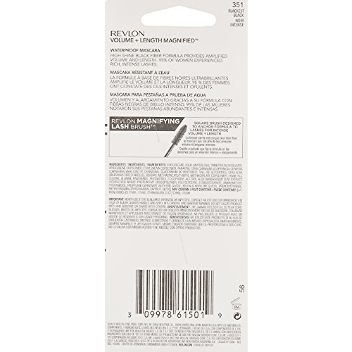 Revlon Volume + Length Magnified Mascara - Waterproof, Blackest Black, 0.28 fl oz