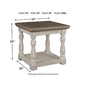 Signature Design by Ashley Havalance Farmhouse Square End Table with Floor Shelf, Vintage Gray & White with Weathered Finish