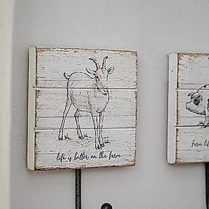 SOFFEE DESIGN Set of 4 Vintage Farmhouse Wall Hooks, with Shabby Craft Farm Animals Goat Rooster Pig Cow Printing, Heavy Duty Hanger Hooks Wall Mounted Hanging Rack Hooks