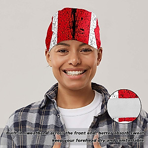 Women's Working Cap with Button and Sweatband, Head Covers Adjustable Tie Back Hat Headwraps Reusable Caps 3D Printed for Men Canada Grunge Flag Maple Leaf Red White Black