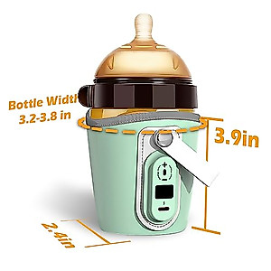 Portable Bottle Warmer for Travel - 40-50℃ Wide Bottle - Mini Baby Bottle Heater for Breastmilk Powder Milk Water, Fast Night Feeding Milk Warmer for Newborn, Green, 6 Gears for 40/42/44/46/48/50℃