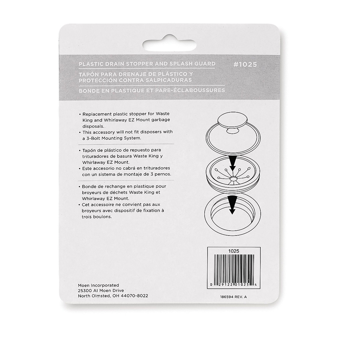 WASTE KING Moen 1025 AMC Kitchen Products EZ Mount Garbage Disposal Stopper and Splash Guard, Black