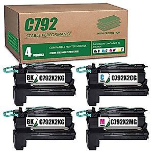 WERLIKE C792X2KG C792X2CG C792X2MG C792X2YG Toner Cartridge - 4 Pack (1BK+1C+1M+1Y) Compatible C792 Toner Cartridge Replacement for Lexmark C792de C792dhe C792dte C792e Printer