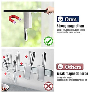 Dmore magnetic knife holder for wall—with 3 hooks, No Drilling 16 Inch black knife magnetic strip, Powerful knife magnet rack, include Adhesive Tape and screws for Knives, Utensils, and Tools