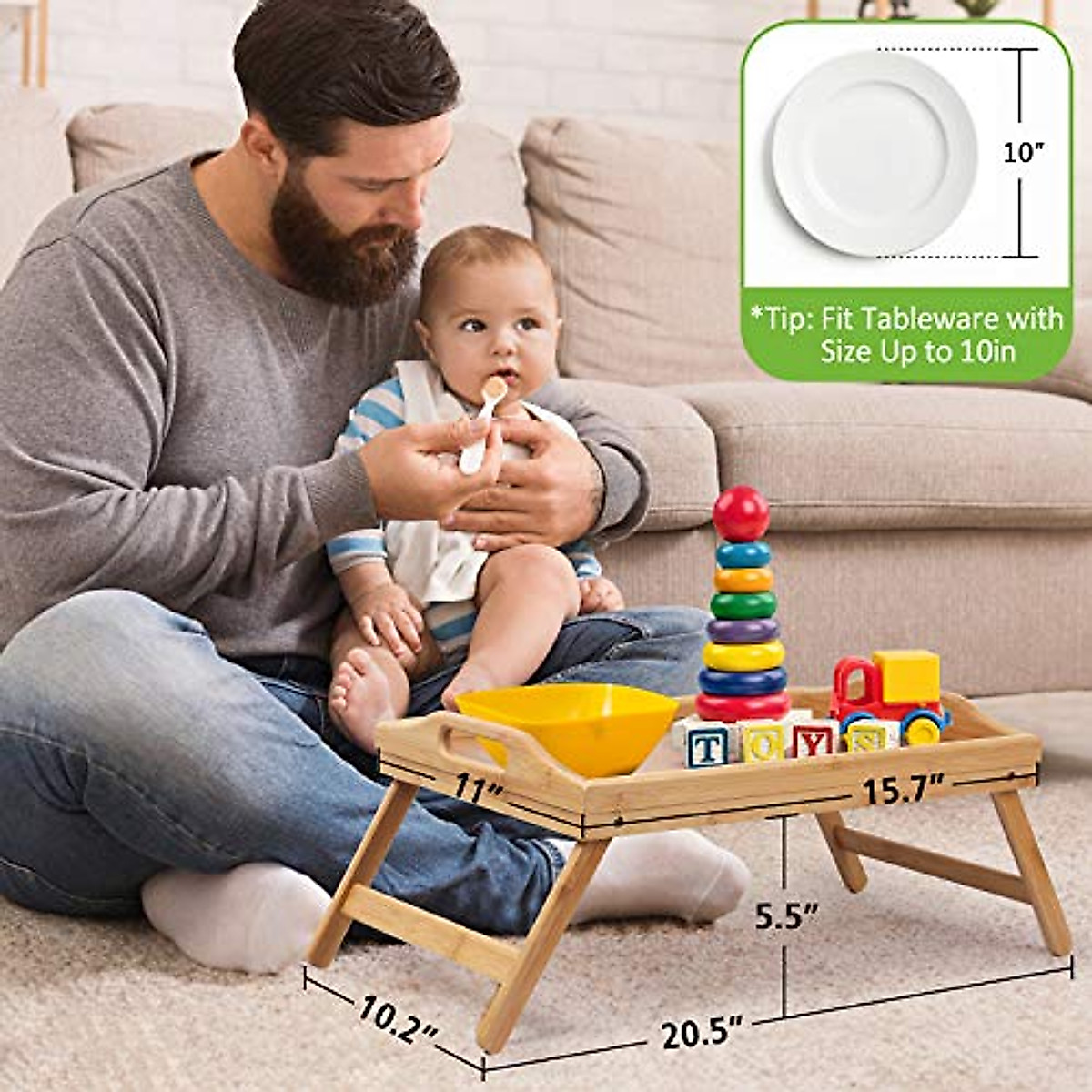 Bed Tray Table Folding Legs with Handles Breakfast Food Tray for Sofa,Bed,Eating,Drawing,Platters Serving Lap Desk Snack Tray (Yellow Small)