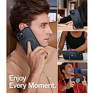 TORRAS Magnetic Shockproof for iPhone 13 Case/iPhone 14 Case, [Exceed 3X Mil-Grade Drop Protection][Compatible with MagSafe] Built-in Foldable Stand Slim Yet Protective Phone Cover, Translucent Black