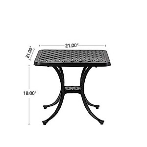 Elm Plus EPL1004 Outdoor 21" Square Cast Aluminum Patio Side Table, Black Finished