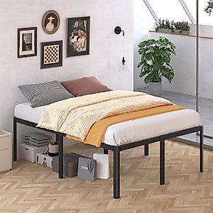 Likelalaso 24 Inch High Queen Bed Frame with Rounded Corner, Heavy Duty Metal Bed Frame Queen Size Under-Bed Storage Space, No Box Spring Needed, Noise Free, Easy Assembly, Black