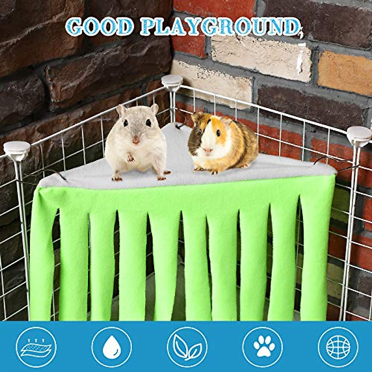 2 Pieces Guinea Pig Hideout Small Animal Corner Fleece Hideaway Cute Ferret Hammock and Sleeping Bed for Ferrets Chinchillas Small Pets (Grey with Blue, Grey with Green, Patternless)