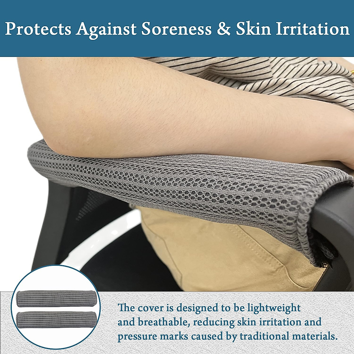 REEZEIVI Wheelchair Armrest Cover 2 Pieces,3D Air Mesh Pads for Office Chair Armrest,Breathable and Washable Chair arm Cushion,Comfort Padding Pressure Relief