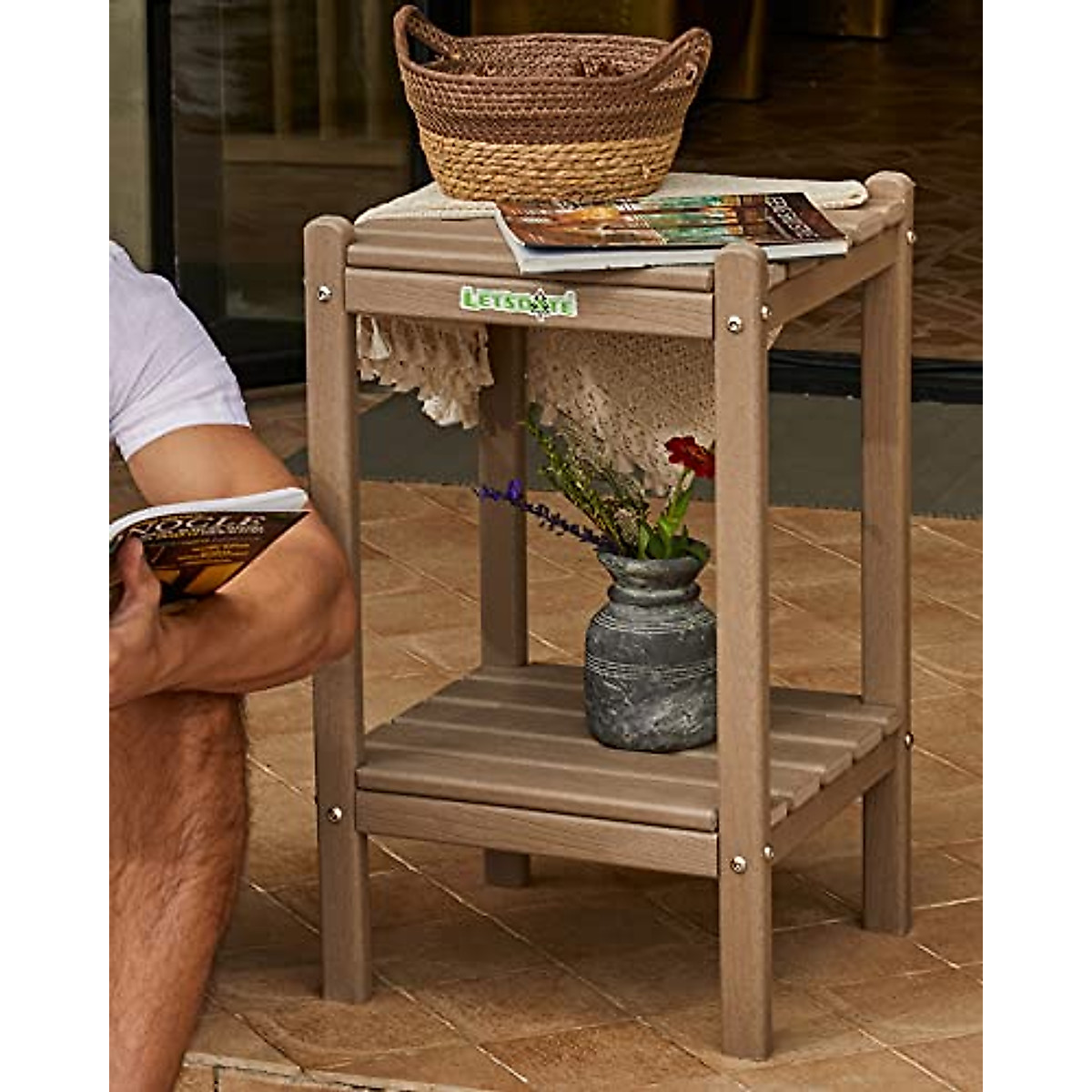 letsdate 3-Piece Patio Rocking Chairs Set | 2 Love High Back Plastic Rocking Chairs with 1 Side Table, Outdoor & Indoor | HDPE |Easy to Assemble | for Lawn, Porch(Medium Brown)