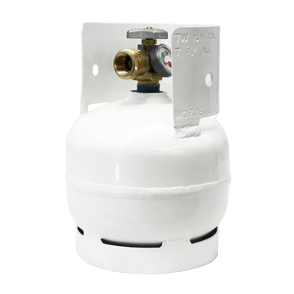 Flame King YSN03 3lb Steel Propane Tank Cylinder with Gauge and OPD Valves for Grills and BBQs, Camping, Fishing, & Outdoor Activities, White