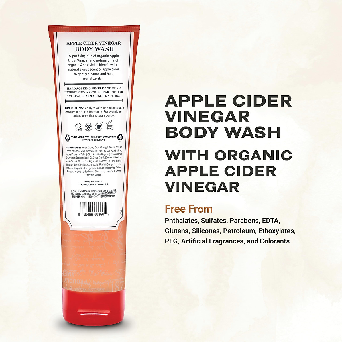 The Grandpa Soap Company Apple Cider Vinegar Body Wash - Purifies and Cleanses to Leave Skin Glowing, With Apple Cider Vinegar and Apple Juice, Helps Revitalize Skin, Vegan, 9.5 Fl Oz