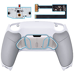 eXtremeRate Silver Real Metal Buttons (RMB) Version RISE4 Remap Kit for PS5 Controller BDM-010 020 w/Gray Rubberized Grip White Redesigned Back Shell, Upgrade Board, 4 Back Buttons for PS5 Controller
